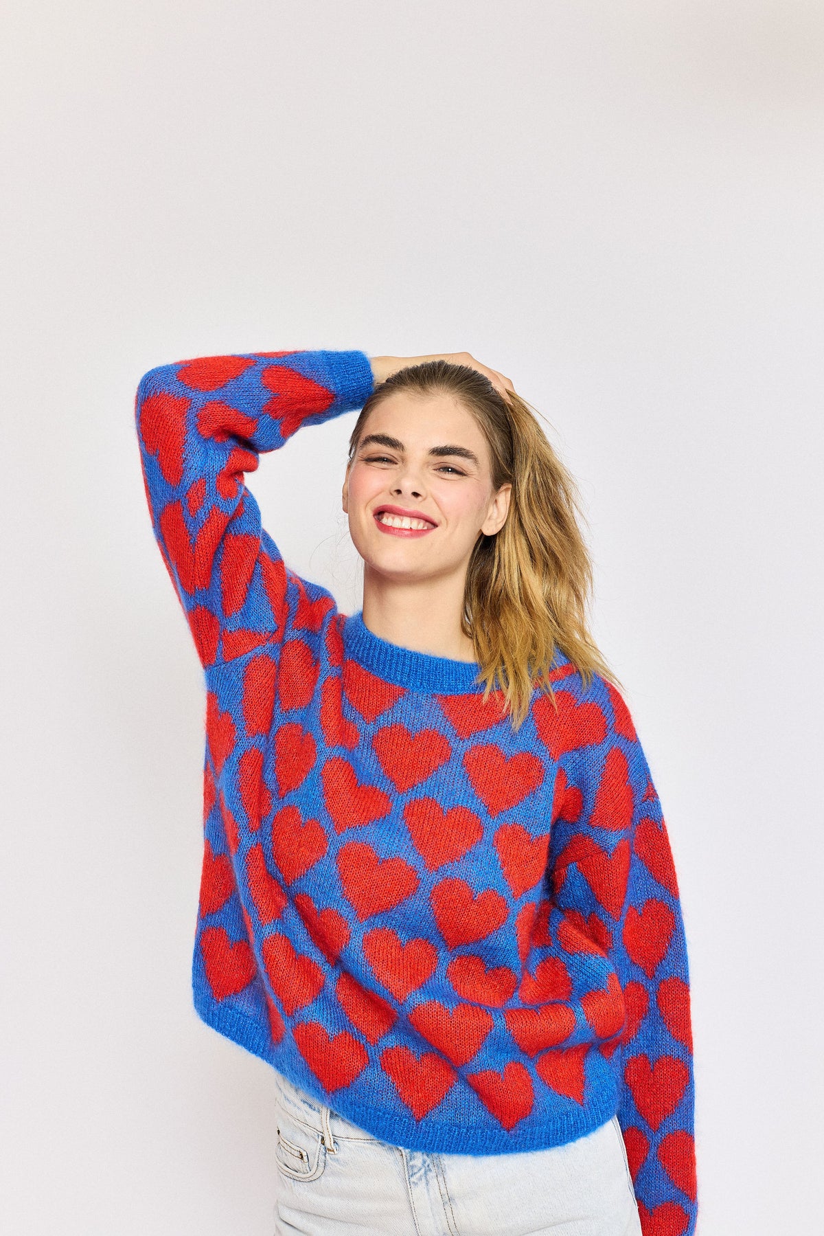 Cathy sweater blue / red - Mohair sweater